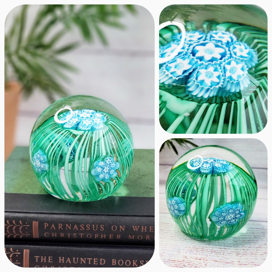 Glass Paper Weight, Millefiori Flowers Art Glass Paperweight, Round ...