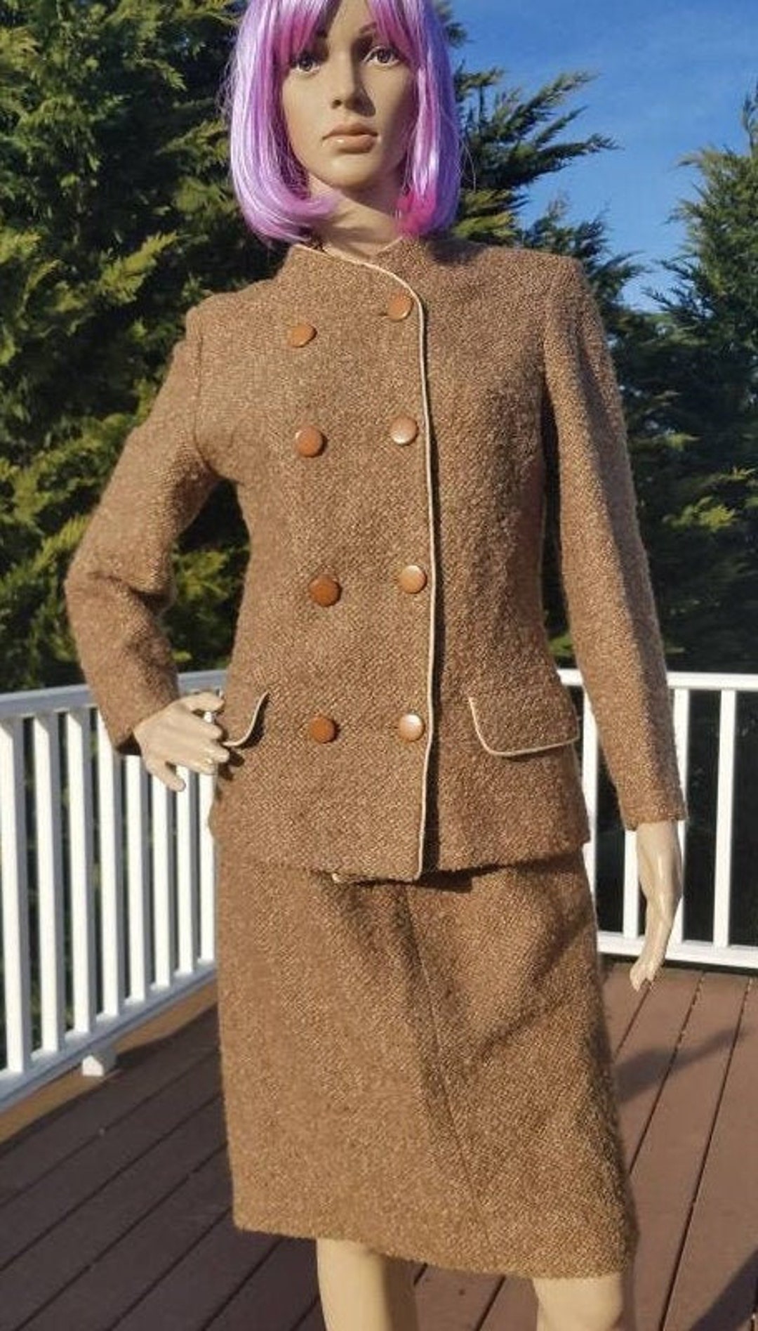 Vintage Mod Skirt Suit, 60s Business Tawny Brown Wool Skirt Suit With ...