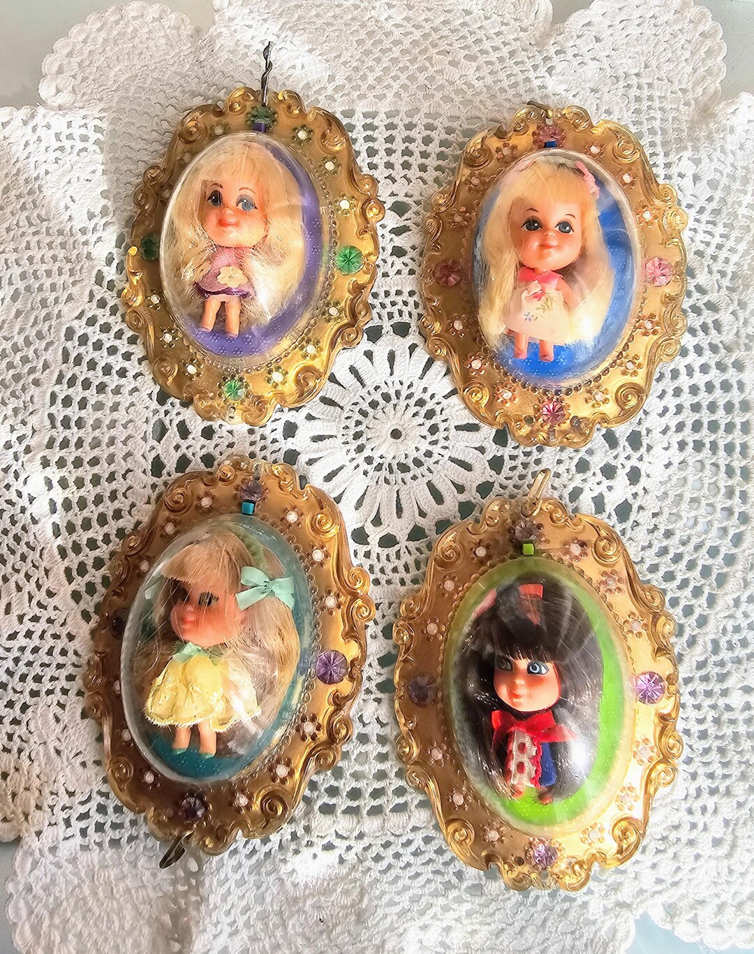 Vintage Lucky Locket Kiddle Doll, 1966 Mattel Inc. Set of 4 Mini Dolls ...