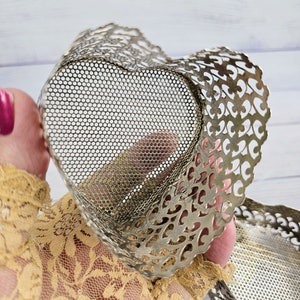 Vintage Silver Heart Shape Trinket Box With Sculpted Rose, Small Mesh ...