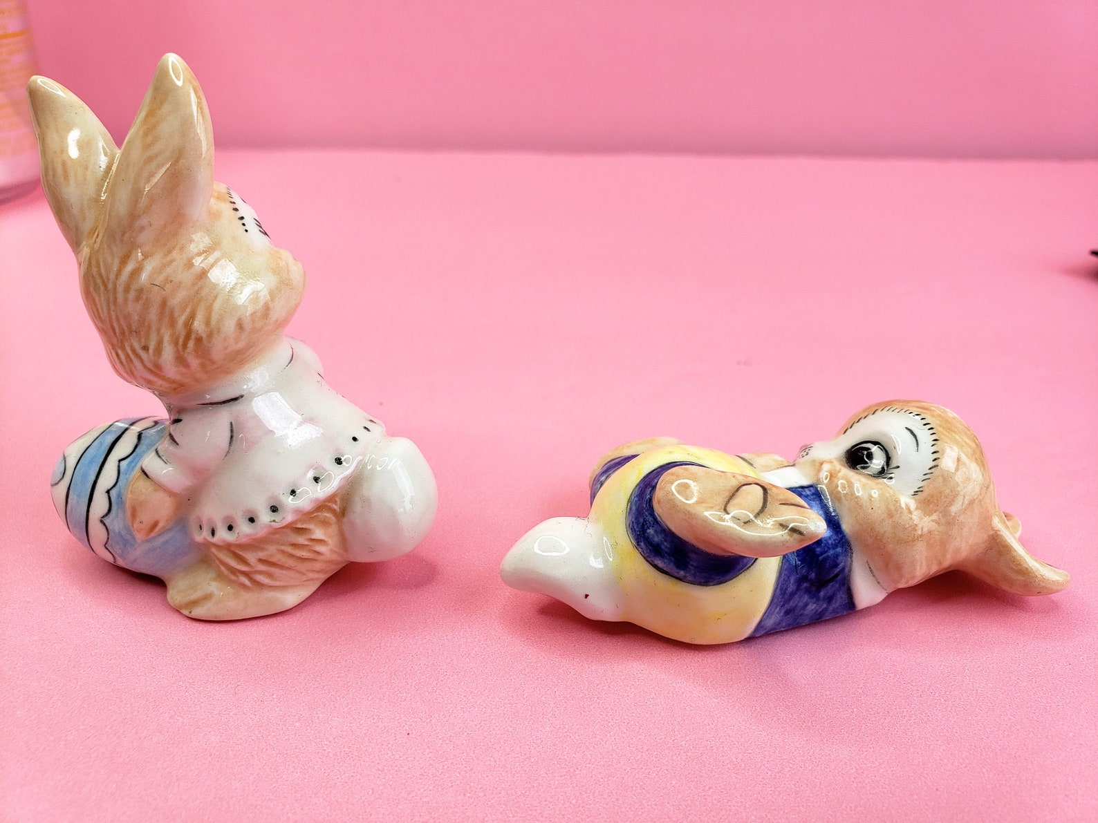 2 Small Vintage Bunny Figurines Super Cute Boy Girl Easter - Etsy