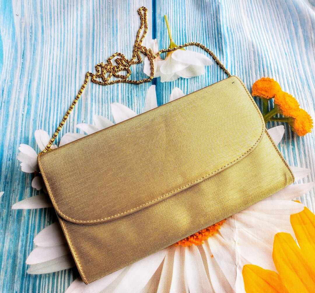 Vintage Metallic Gold Evening Purse With Gold Chain Shoulder Strap, 90s ...
