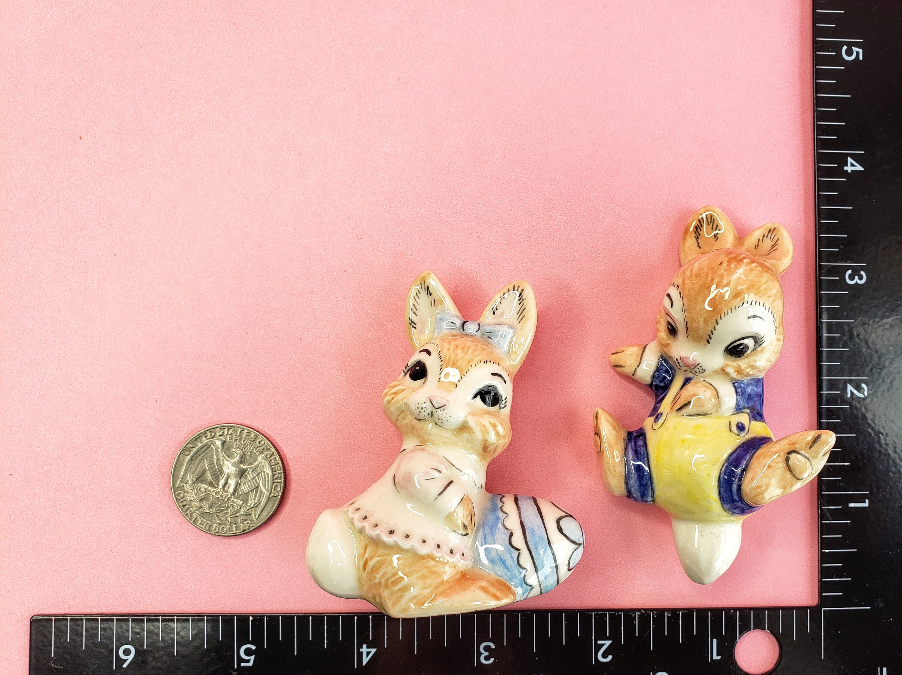 2 Small Vintage Bunny Figurines Super Cute Boy Girl Easter - Etsy