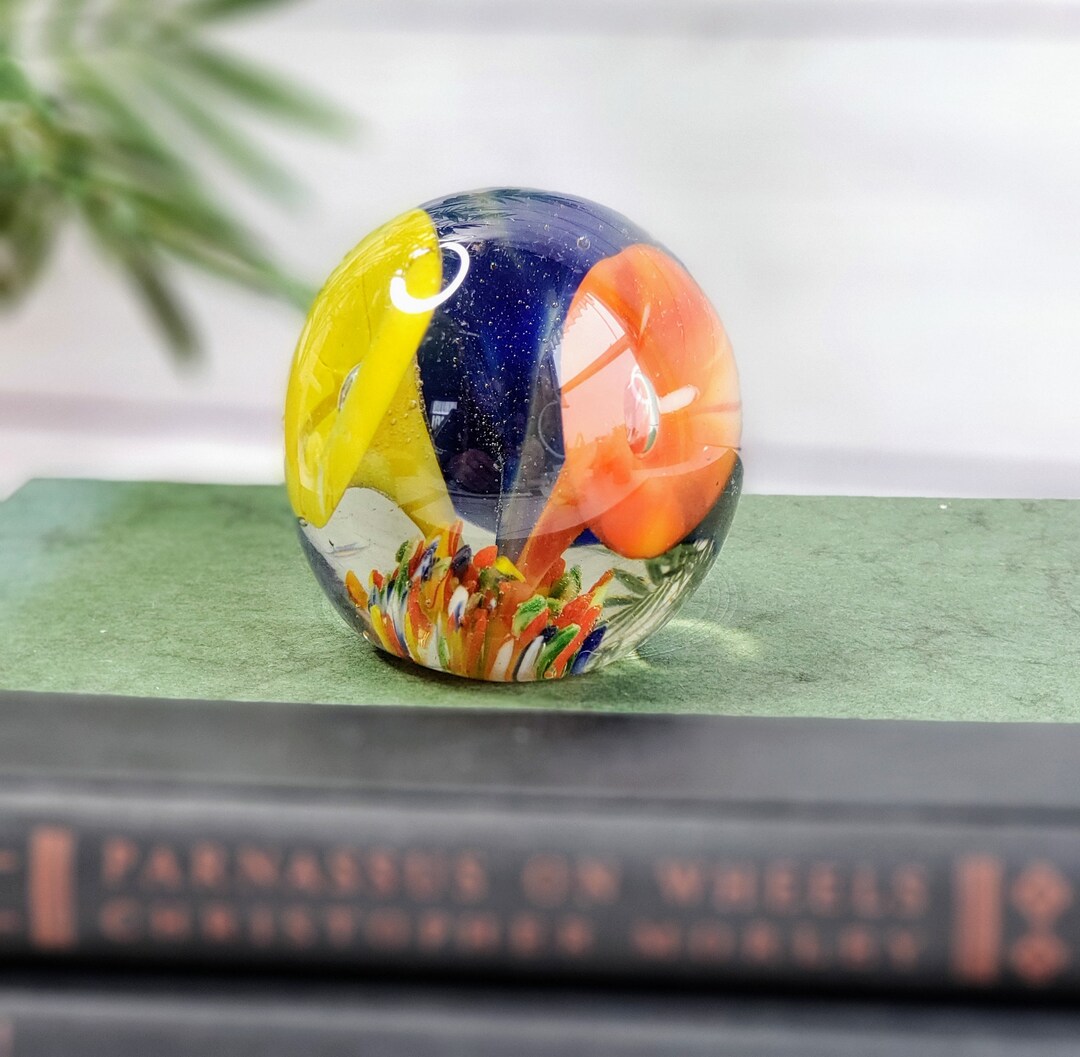 Vintage Colorful Paper Weight, Art Glass Flower Pansy Red Yellow Blue ...