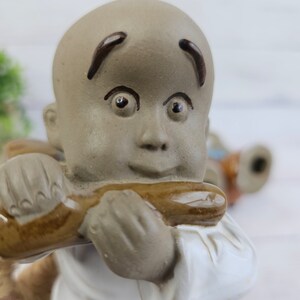 Vintage Unique Mud Man Figurine, Set of 2 Glazed Clay Asian Wanderer ...