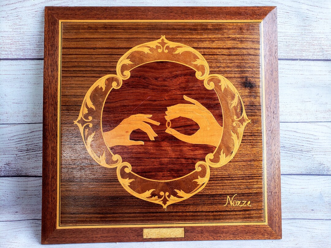 Vintage Italian Wedding Wood Inlay Wall Hanging, Inlaid Italian Wooden ...