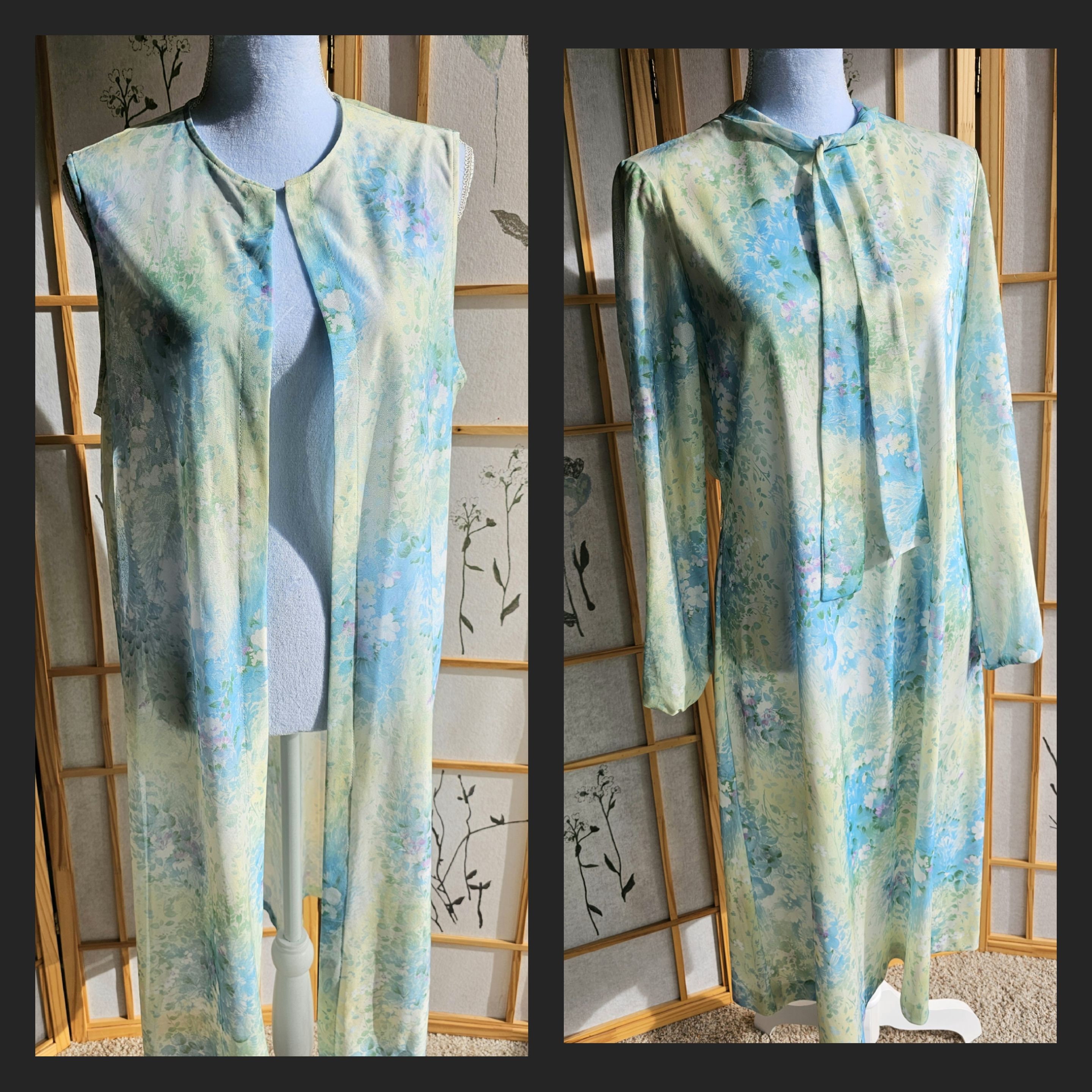 Vintage Dress With Matching Duster, 2 Piece Set, Watercolor Pastel Blue ...