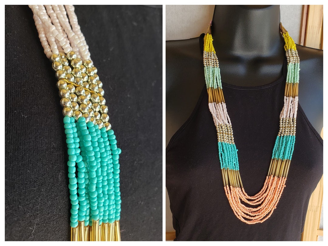 Vintage Long Tiered Multi Strand Colorful Necklace,, Ethnic Style ...