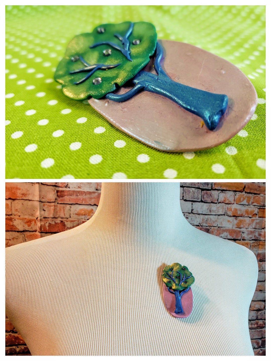 Polymer Clay Sculpture Tree Pin, Uniquely Handcrafted Tree Brooch W ...