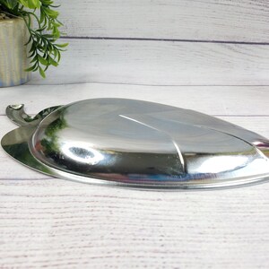 Small Modernist Chrome Tray, Leaf Shape Dish, Minimalist Fall Decor ...