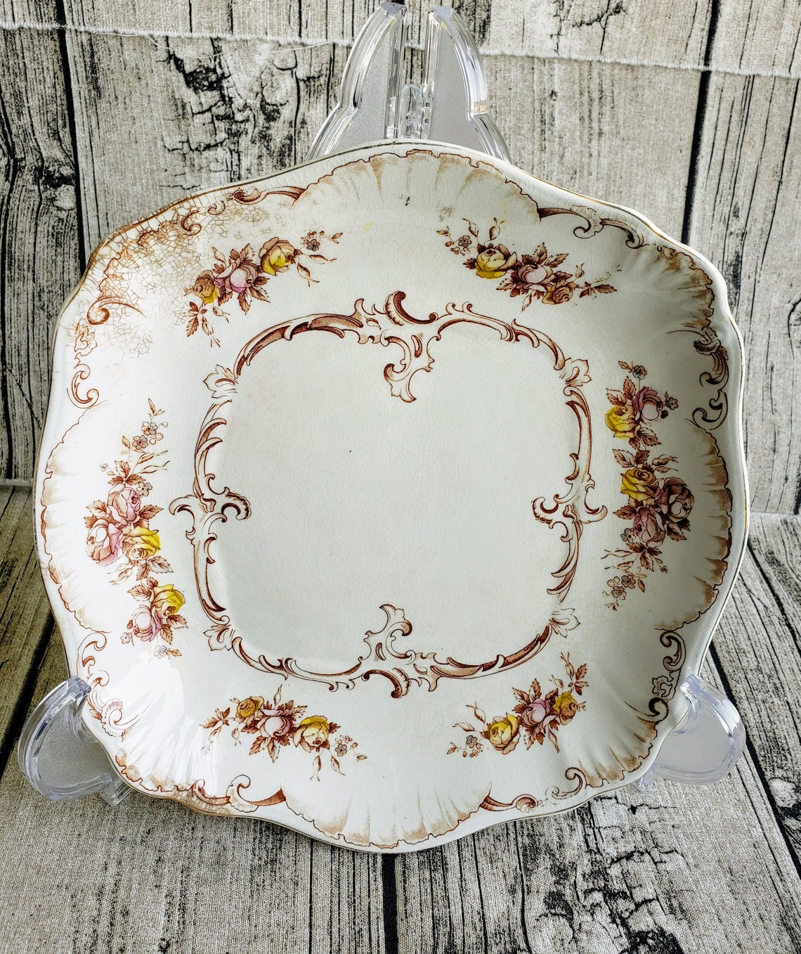 Antique Ceramic Square Plate, Ridgways England, Royal Semi Porcelain ...