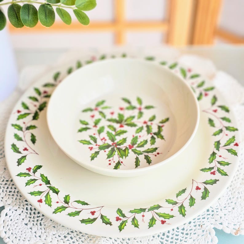 Vintage Lenox Plastic Christmas Dishes, Holly Berry Serving Plate and ...