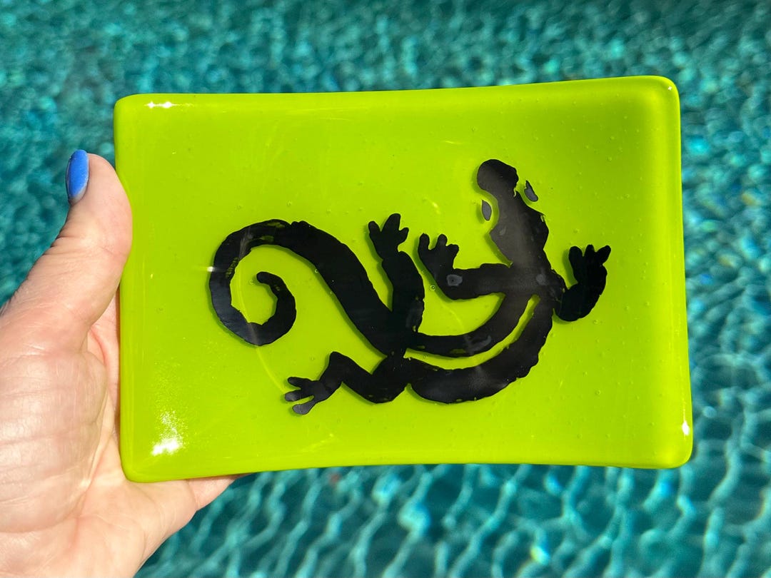 Fused Glass Plate With Hand Painted Lizard - 6.5x4.5x.5 Inches - Etsy