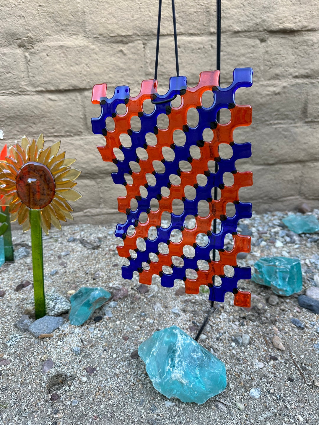 Orange and Blue Wavy Fused Glass Sun Catcher - 8x12 Inches - Etsy