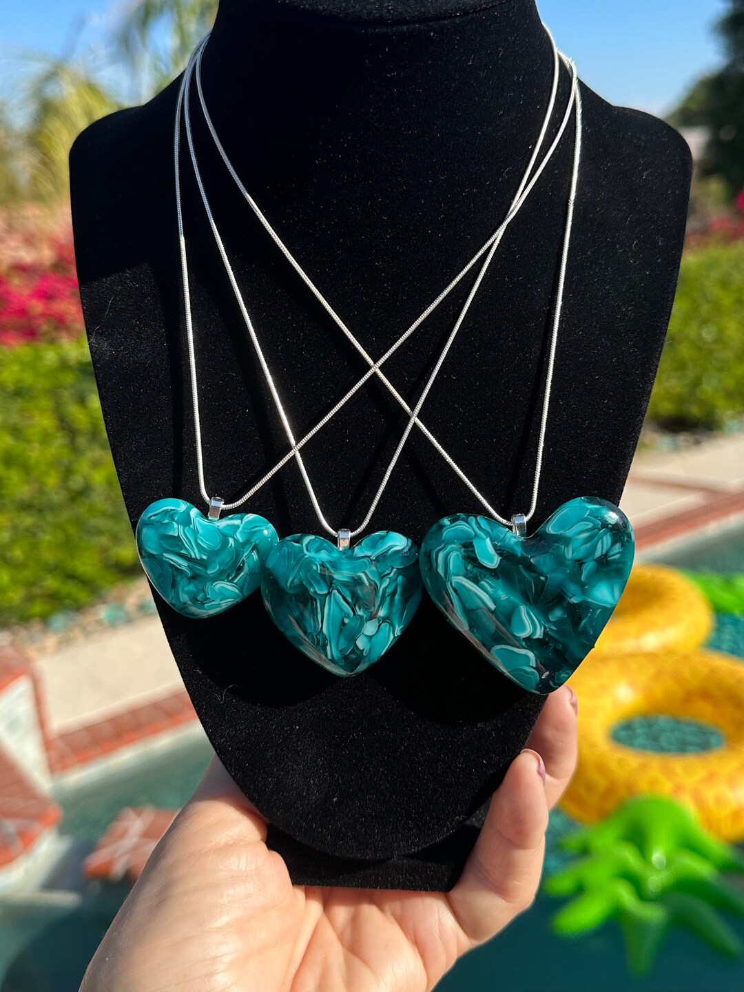 Turquoise Glass Heart Pendant - Small, Medium or Large - Fused Glass ...