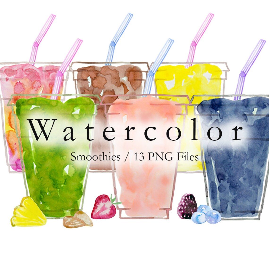 WATERCOLOR Smoothies Clip Art Collection Hand Painted - Etsy