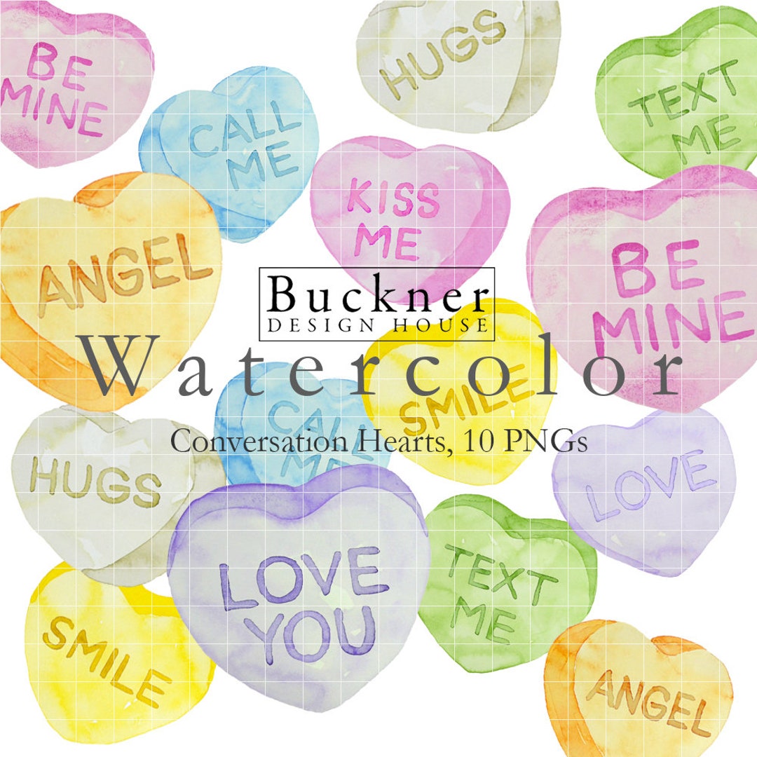 WATERCOLOR Valentine Candy Clip Art - Heart Candy - Conversation Hearts ...