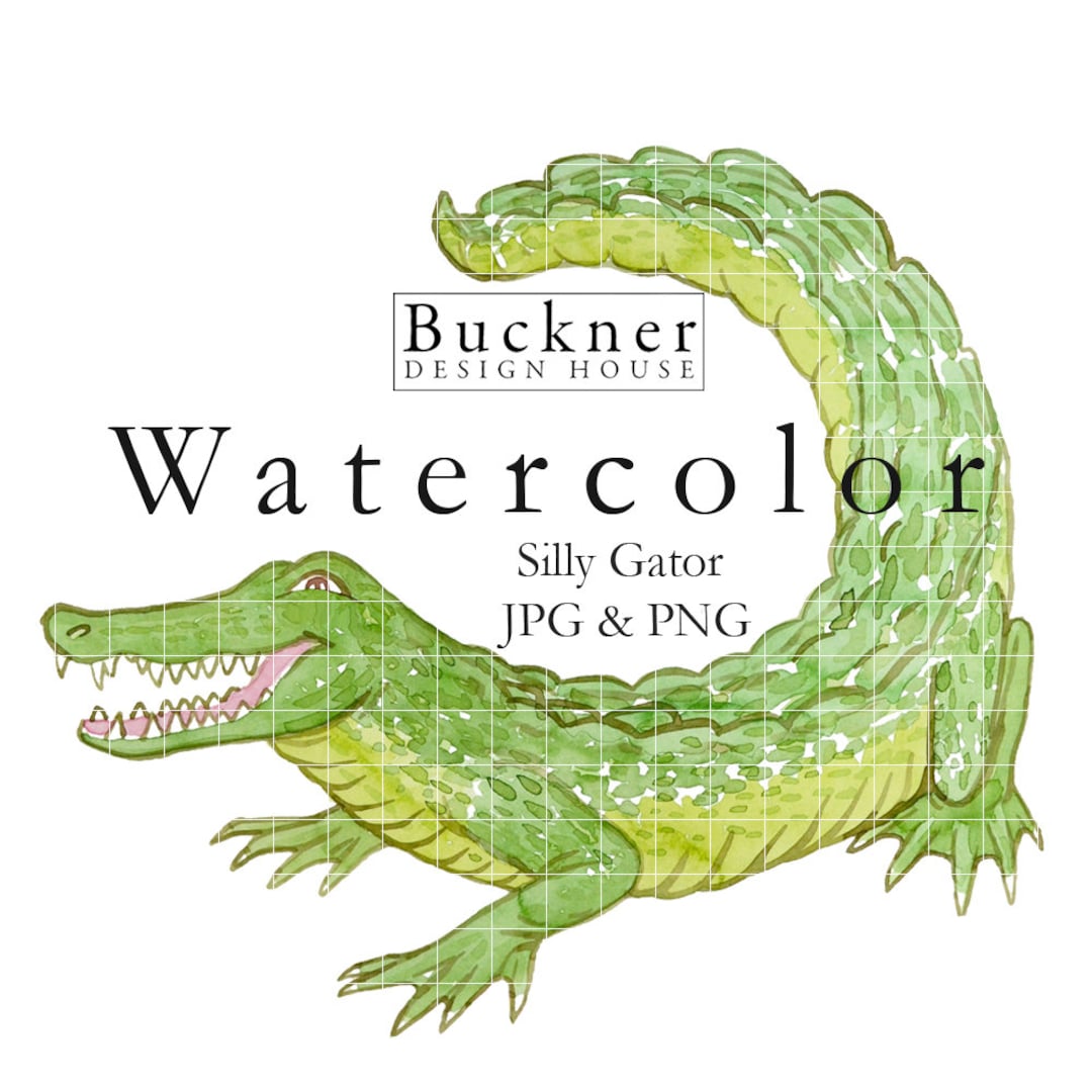 WATERCOLOR Silly Gator Clip Art Funny Alligator Cajun - Etsy