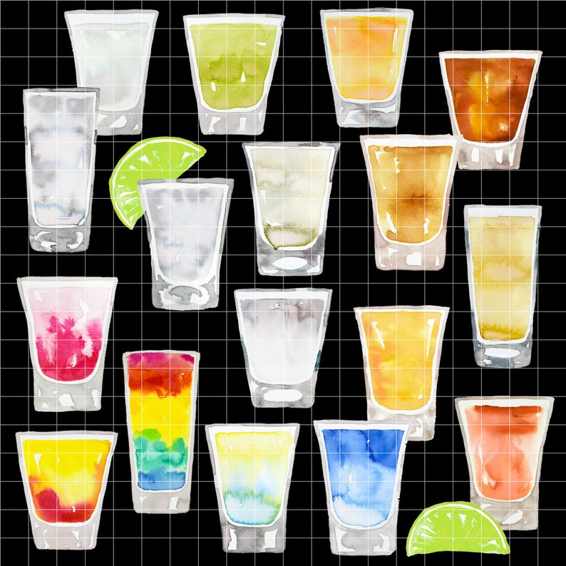 WATERCOLOR Liquor Shots Clip Art Shot Glasses Whiskey | Etsy