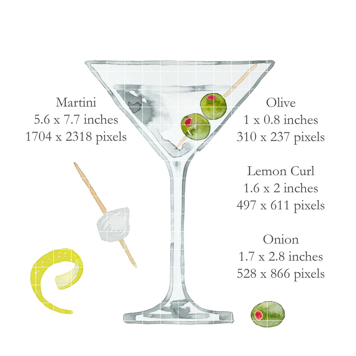 WATERCOLOR Martini Cocktail Clip Art Martini Illustration | Etsy