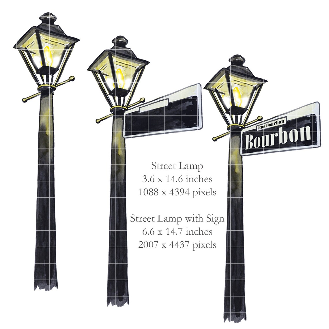 WATERCOLOR Lamp Post Clip Art Illustration Light Pole | Etsy