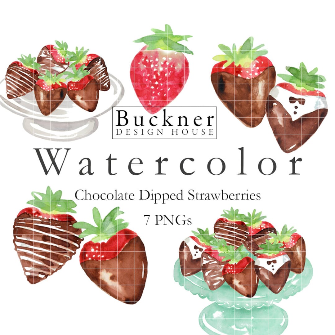 WATERCOLOR Chocolate Dipped Strawberries Illustrations - Strawberry ...