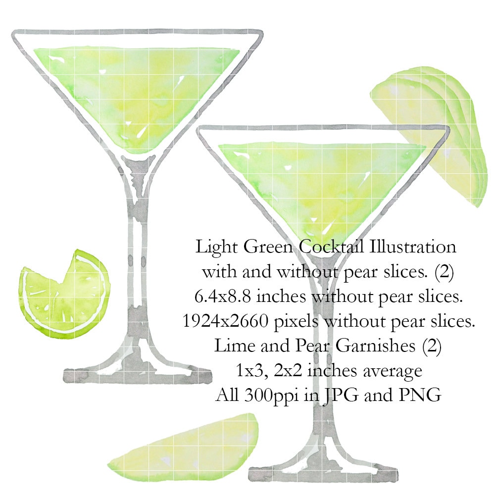 WATERCOLOR Green Cocktail Clip Art Illustration Peartini - Etsy