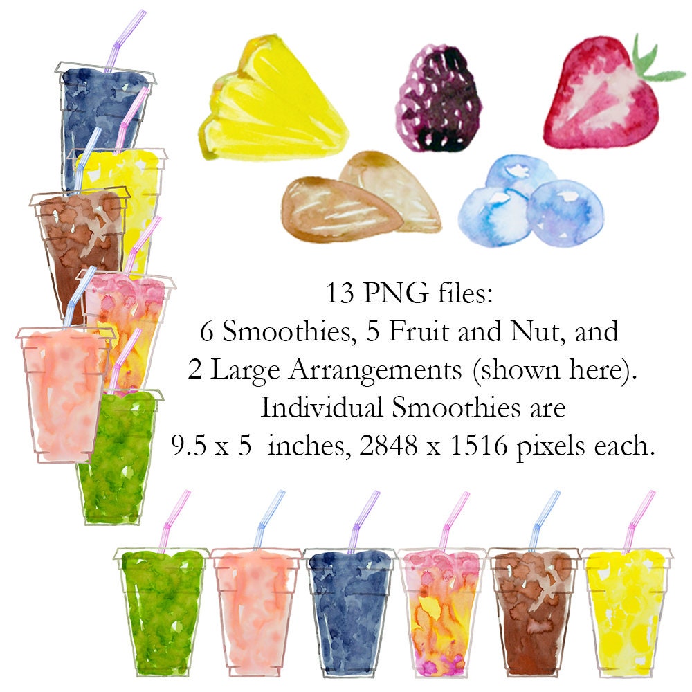 WATERCOLOR Smoothies Clip Art Collection - Hand Painted - Smoothie ...