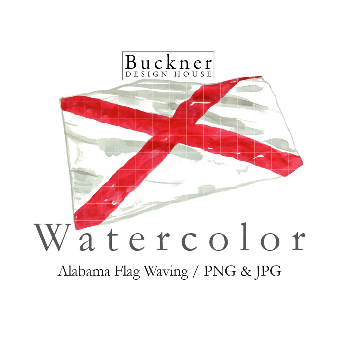 WATERCOLOR Alabama Flag Waving Illustration - Hand Painted - AL Flag ...