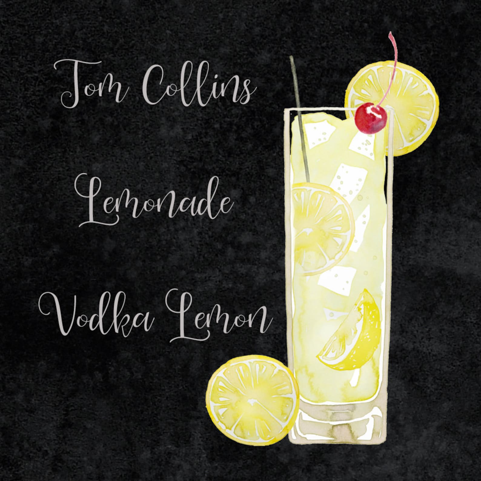 WATERCOLOR Tom Collins Clip Art 7 and 7 Lemon Cocktail - Etsy