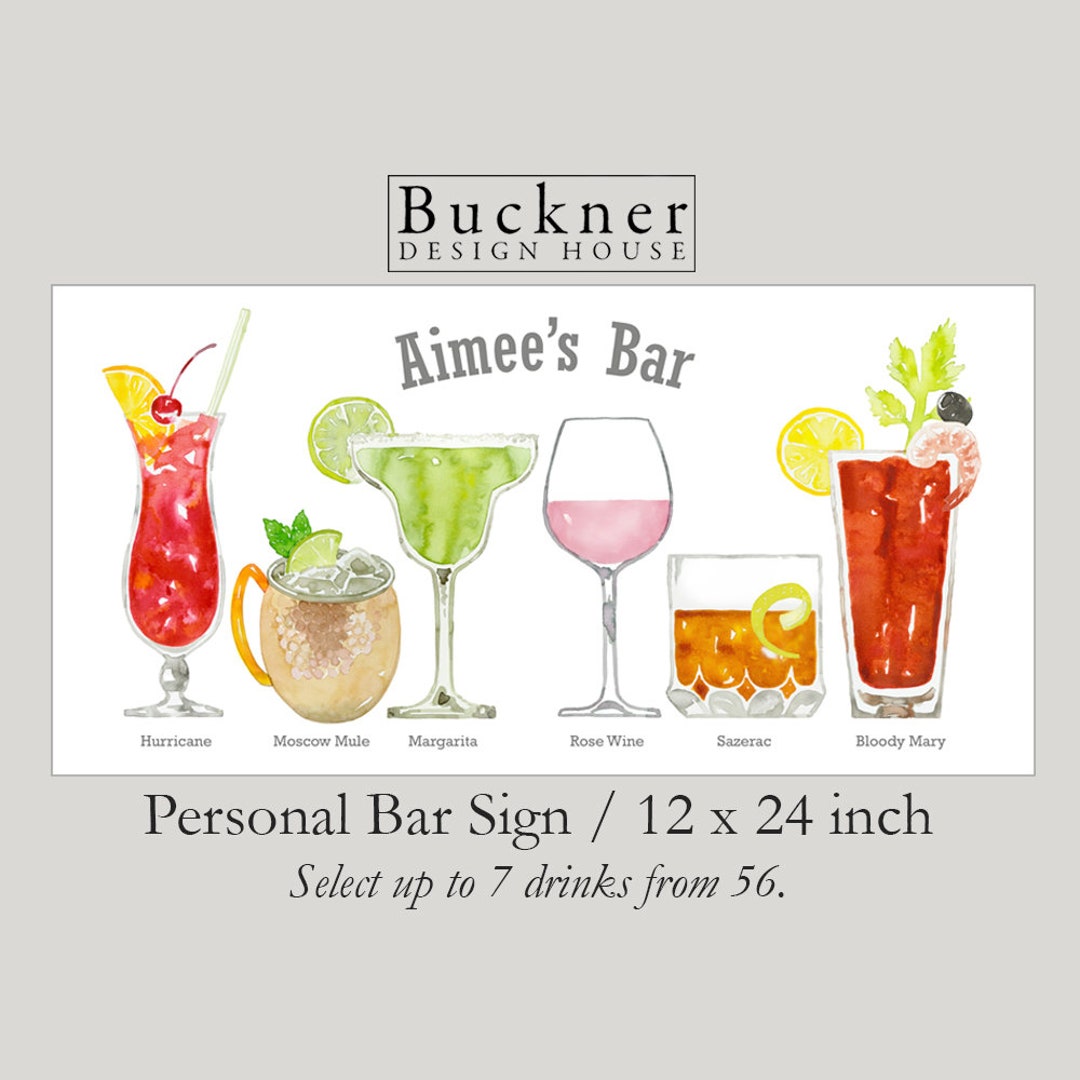 AQUARELL 12x24 Personalisierte Bar Wandkunst Bar Menü Hochzeit Bar ...