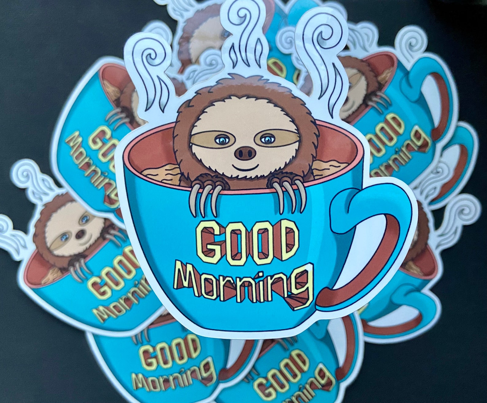Sloth Coffee Cup Sticker With Cute good Morning Message, Perfect for ...