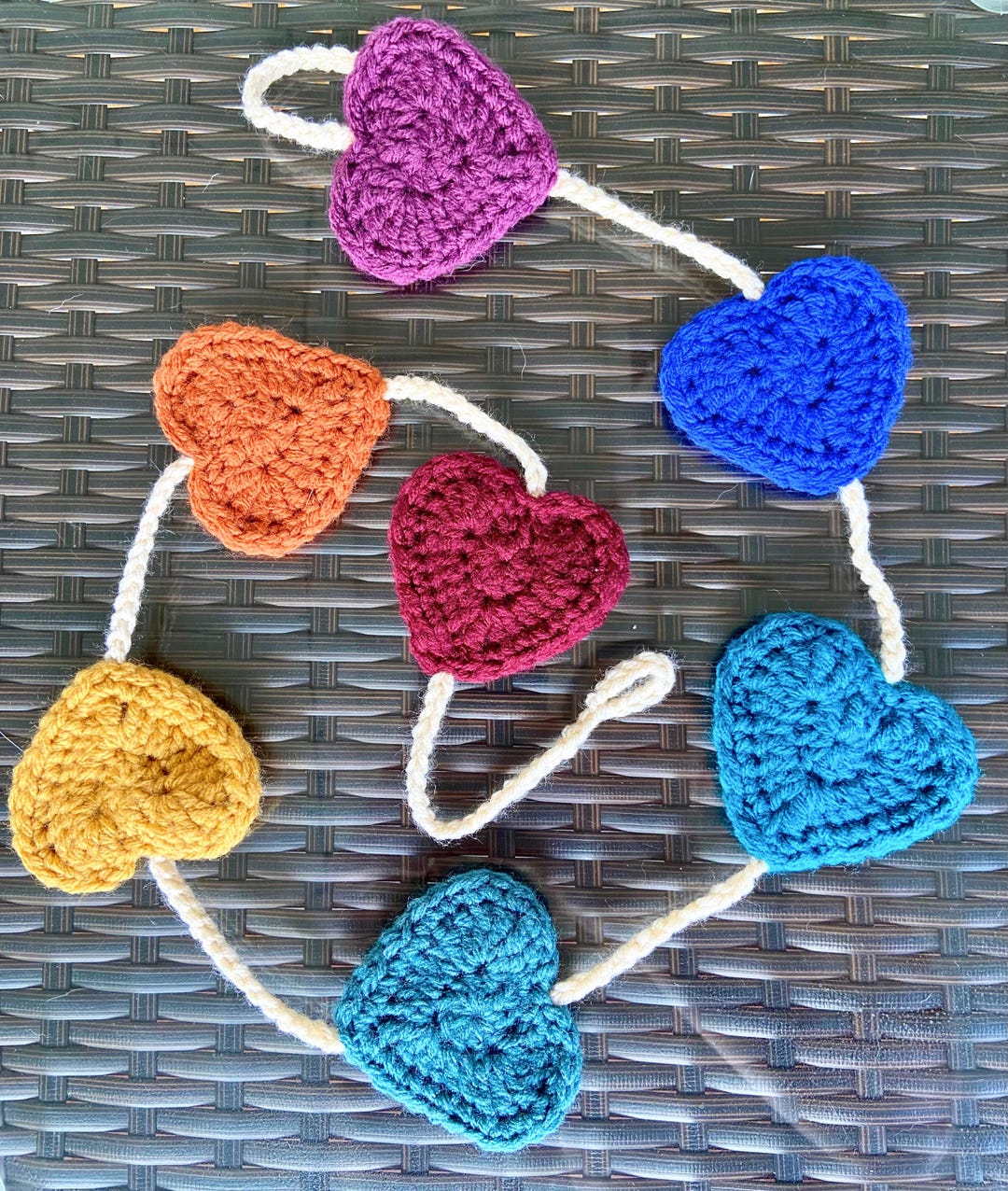 Crochet Heart Chakra Rainbow Garland Handmade Boho Wall Hanging ...