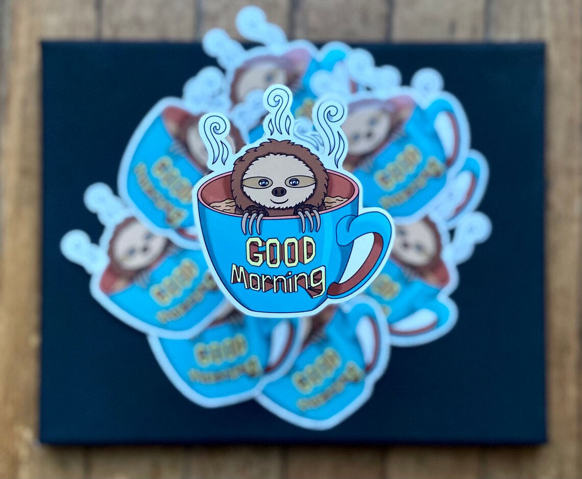 Sloth Coffee Cup Sticker With Cute good Morning Message - Etsy