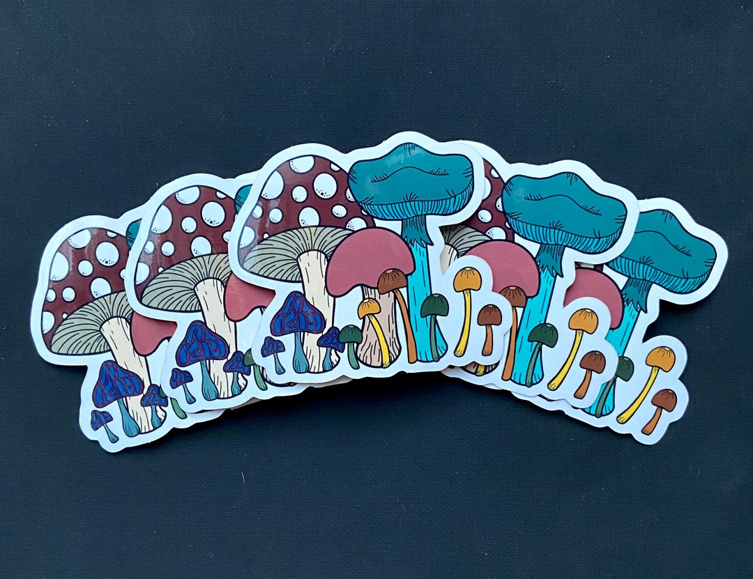 Fun Fungi Cluster of Colorful Hand Drawn Mushrooms Sticker Perfect for ...