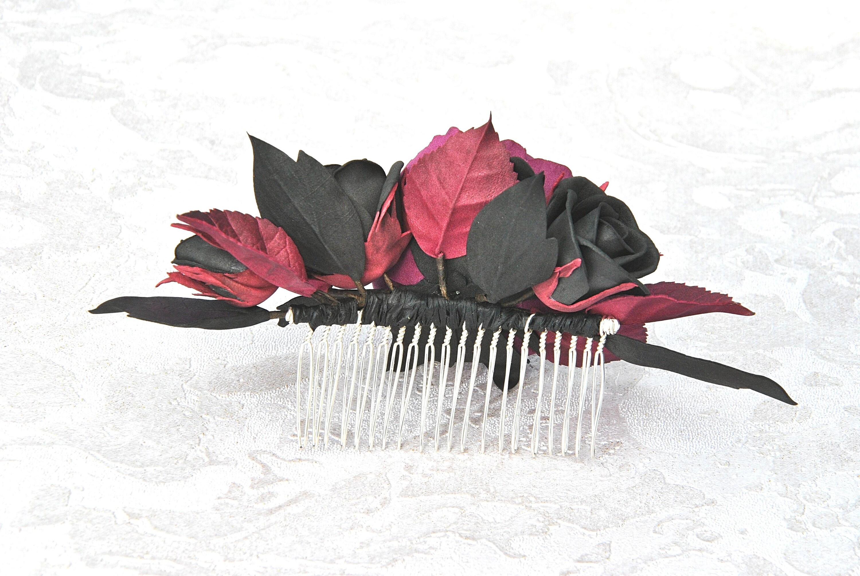 Gothic Hair Clip Wedding Goth Headpiece Black Burgundy Goth | Etsy