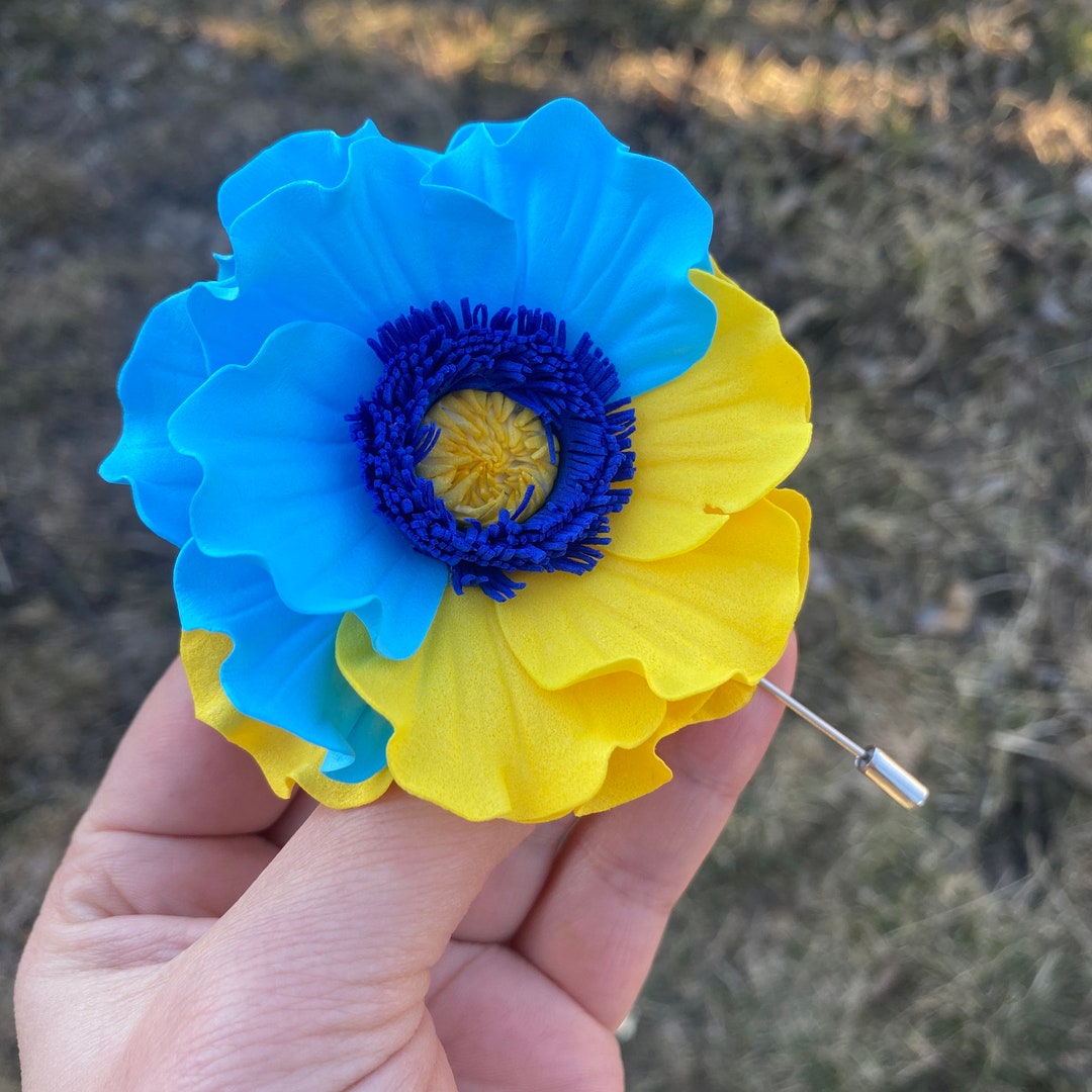 Handmade Ukraine Flag Poppy Brooch Pin, Floral Lapel Pin, Stay With ...