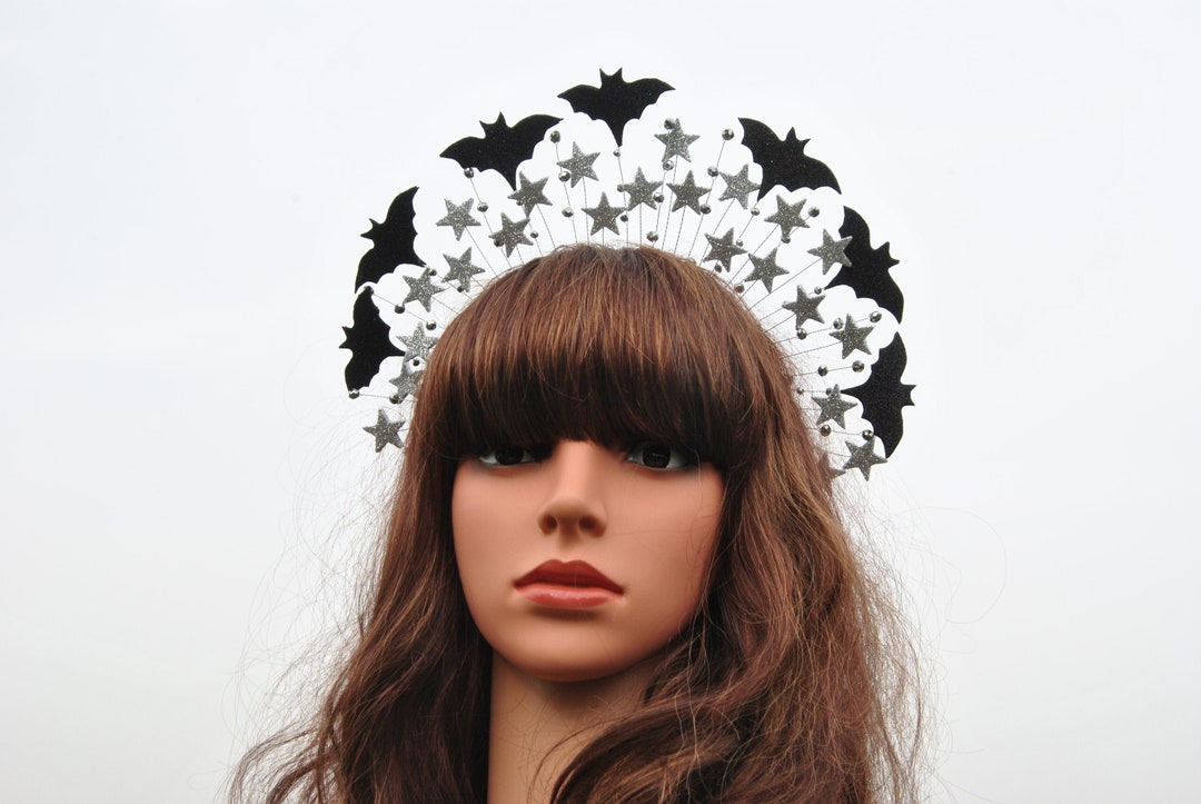 Halloween Crown Headband Bat Wing Headpiece Silver Star Crown Winged ...