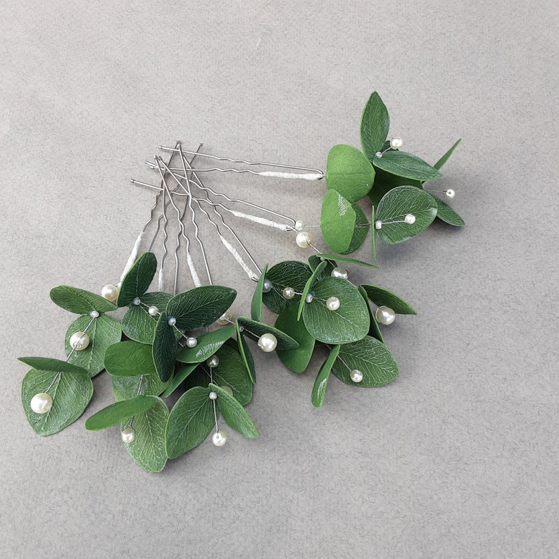Eucalyptus Hair Pins Bridal Hair Piece Pearl Greenery | Etsy