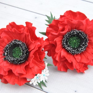 Poppy Hair Clips, Pins Baby Flower Elastic Ties Red Poppy Hair Piece ...