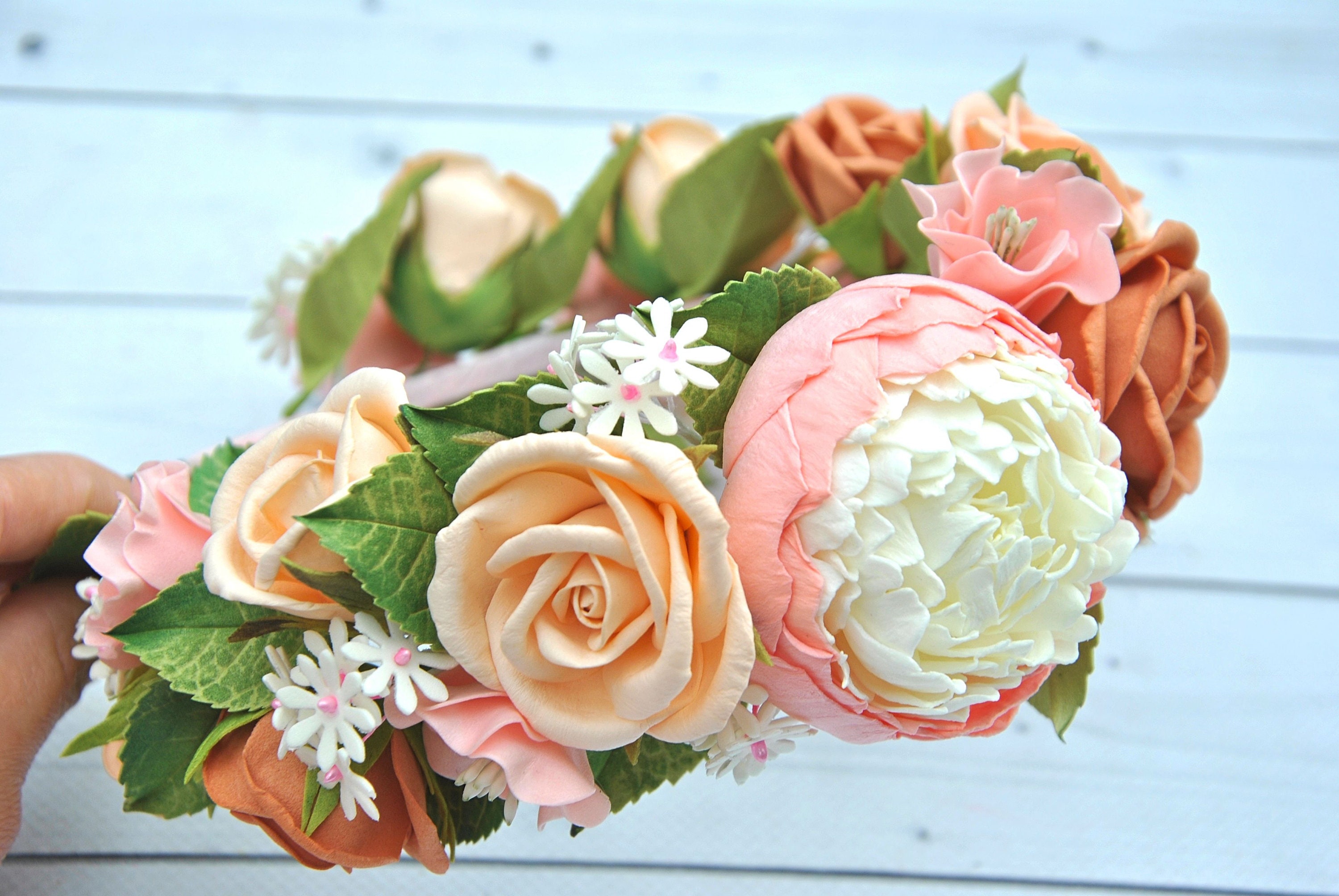 Flower Crown Coral Rust Wedding Hair Piece Coral Bridal - Etsy