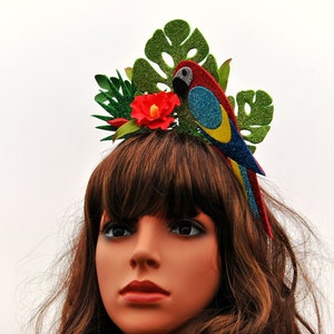Parrot Headband Tropical Floral Headpiece Monstera Palm Leaves Festival ...