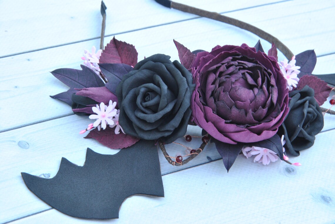 Bat wing Halloween headband Black burgundy goth headpiece Bat | Etsy