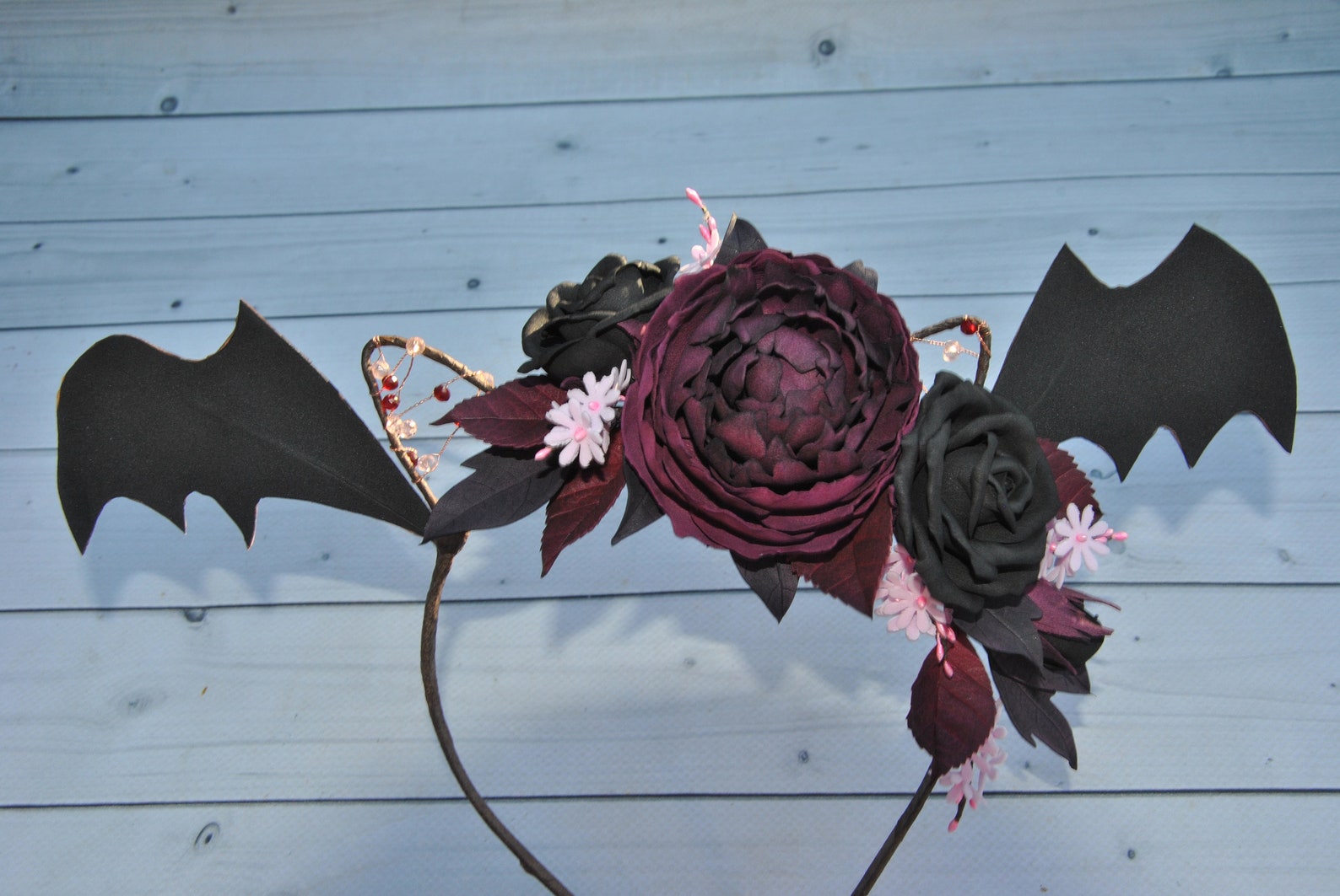 Bat wing Halloween headband Black burgundy goth headpiece Bat | Etsy