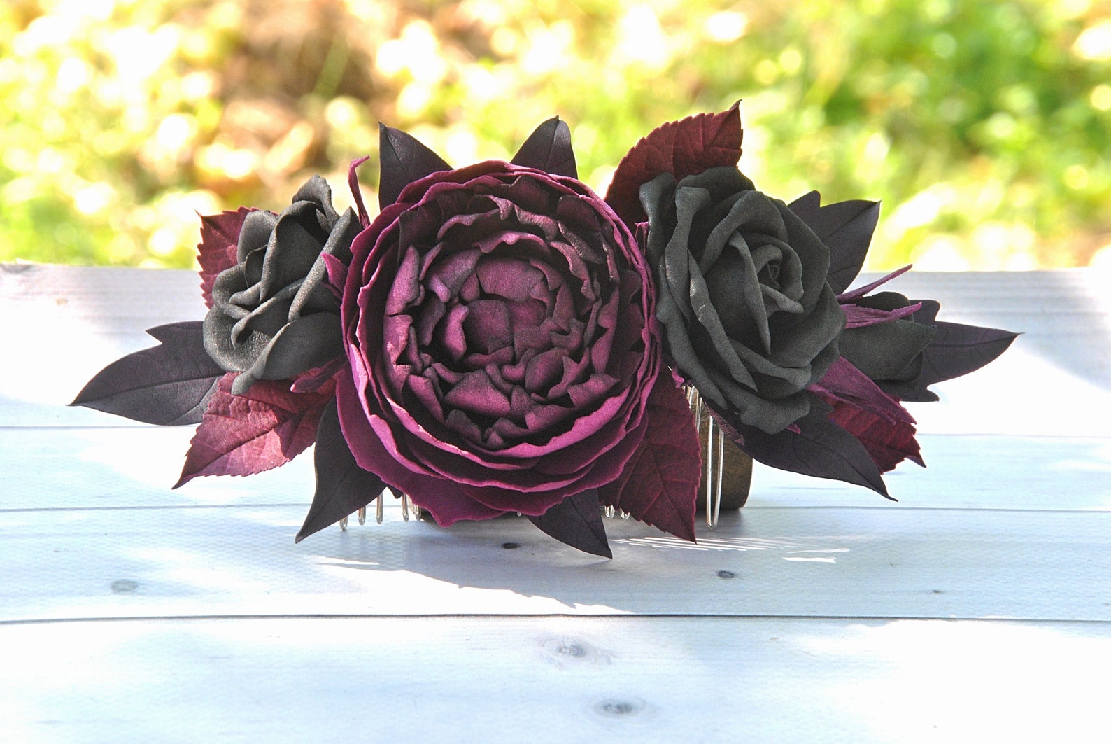 Gothic Hair Clip Wedding Goth Headpiece Black Burgundy Goth | Etsy