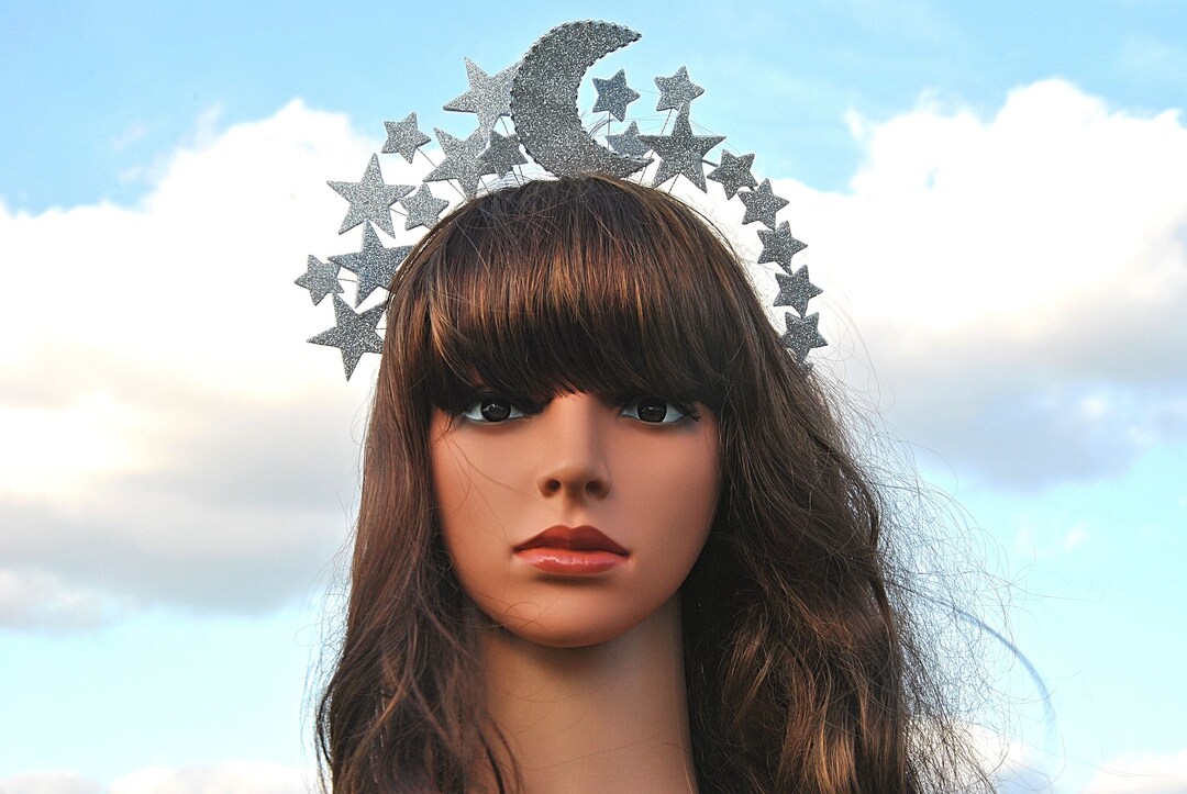 Silver Star Moon Headpiece Christmas Bright Celestial Headdress Holiday ...