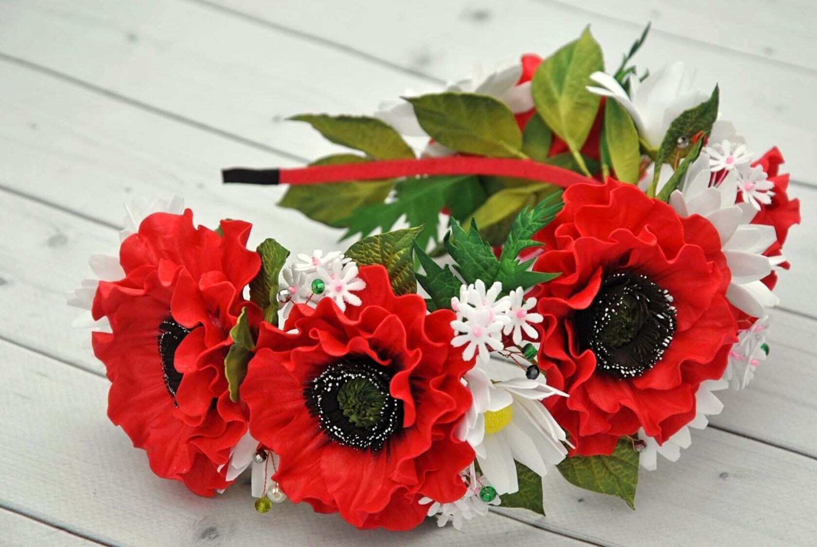 Poppy Flower Crown Bridal Red Flower Headpiece Rustic Floral Crown ...
