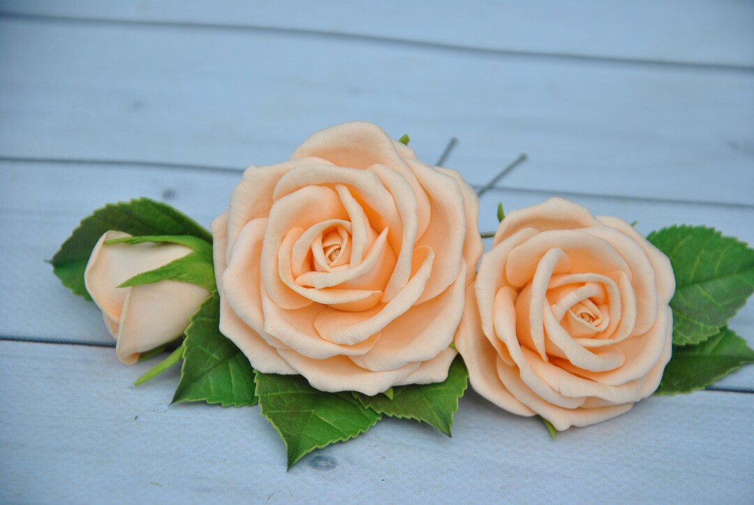 Peach Rose Hair Pins, Bridal Hair Piece, Set of 3 - Etsy