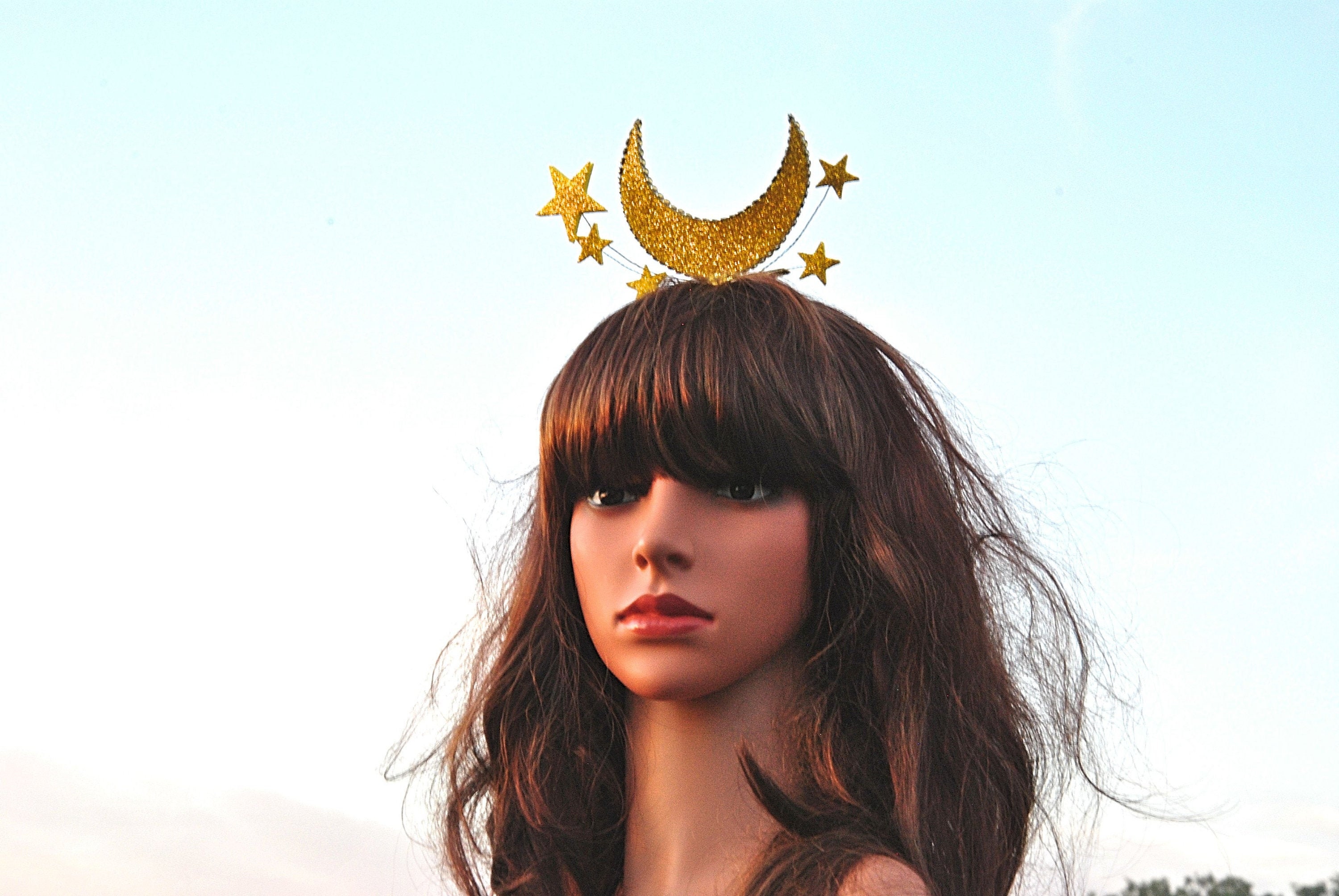 Moon headpiece Celestial hair clip Gold luna hair piece Star | Etsy