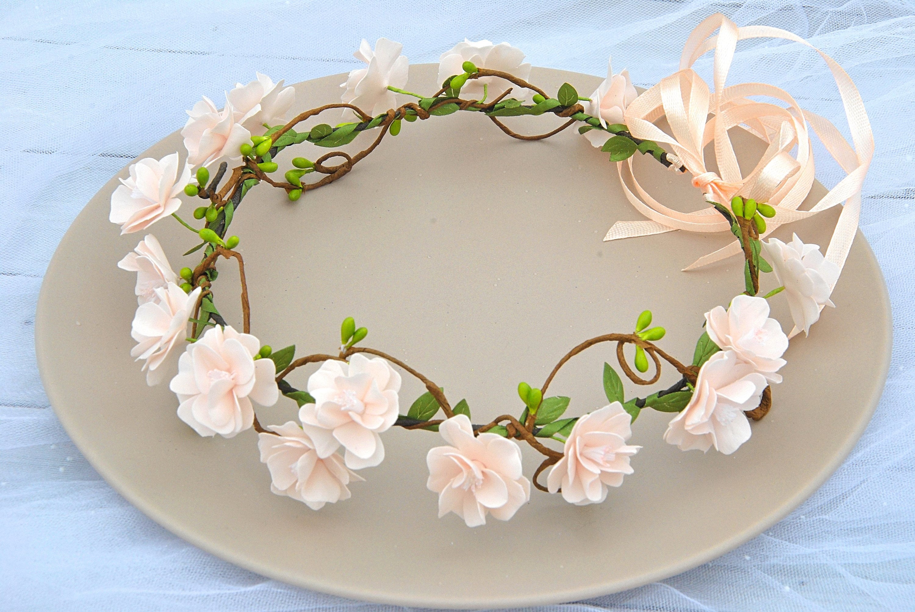 Blush sakura flower crown Cherry blossom bridal headpiece | Etsy